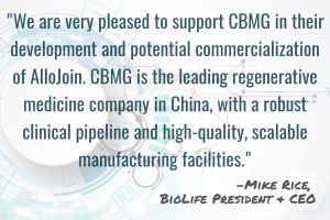 BioLife Solutions CryoStor® to be Used in CBMG Trial of AlloJoin™